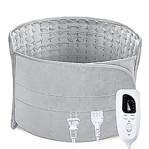 Lumbar Heating Pad for Back Pain Relief,55" x 12" XL Electric Electric Heat Pads with Belt,with 6 Heat Level Settings,4 Time Settings, Auto Shut Off (Light Grey)