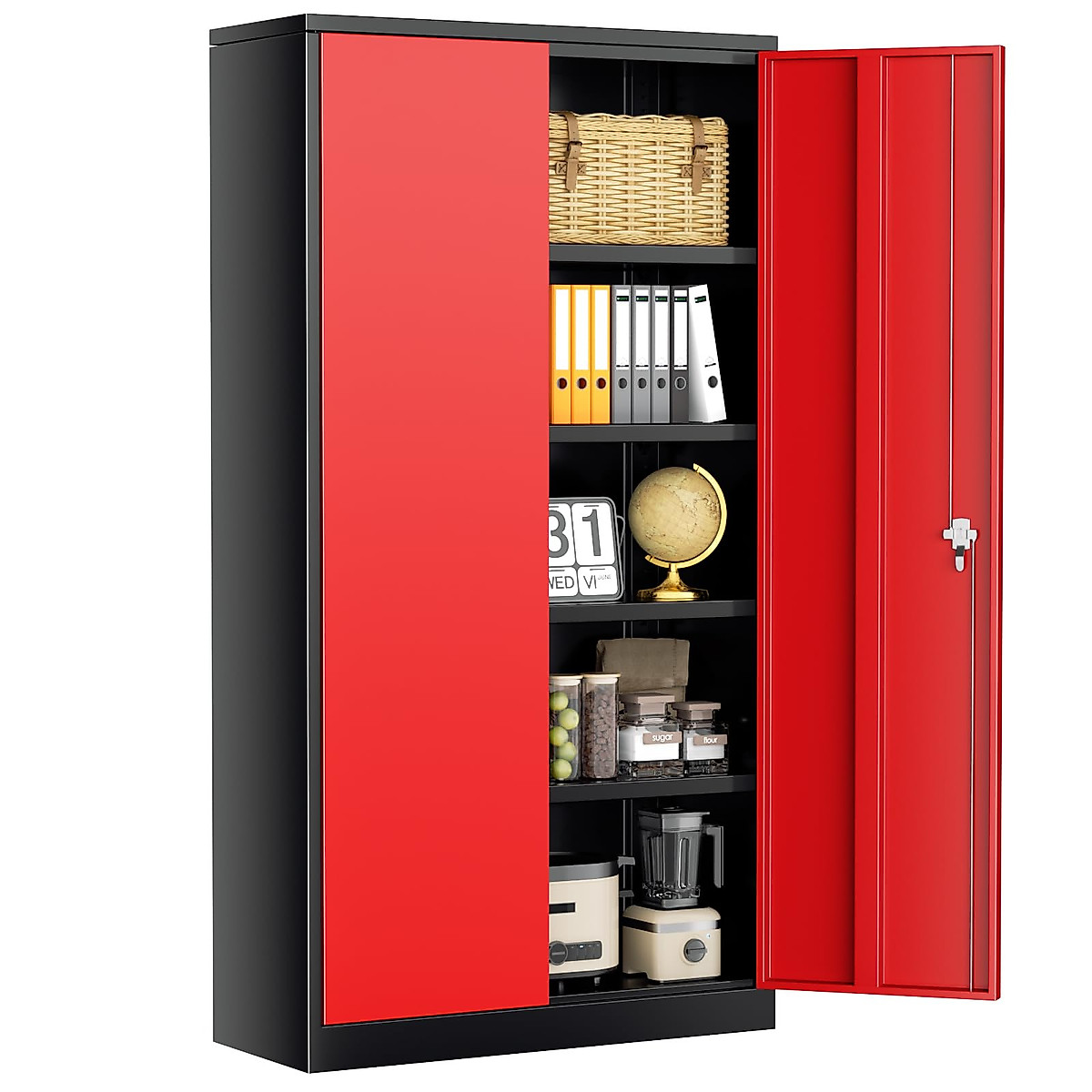 INTERGREAT Metal Storage Cabinet, 72" Tall Locking Storage Cabinet with 2 Doors and 4 Adjustable Shelves, Steel Tool Locking Cabinet for Home Office, Warehouse, School (Black Red)