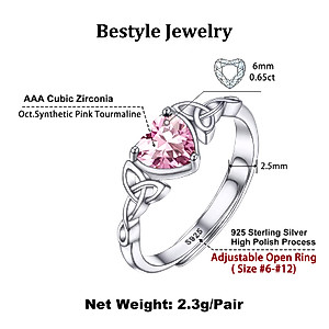 Bestyle Infinity Love Celtic Knot Rings for Women October Pink Tourmaline Gemstone Celtic Knot Rings with Sparkling Cubic Zirconia, Brilliant Love Heart Diamond Halo Rings