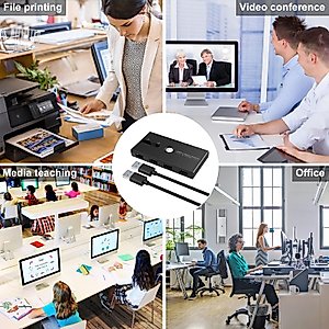 USB 3.0 KVM Switch Selector 2 Computers Sharing 4 USB Devices 4 Port USB Peripheral Switcher Box 2 in 4 Out with One-Button Swapping 2 Pack USB 3.0 Cable for Mouse, Keyboard, Scanner,Printer,Computer