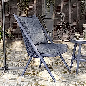 24/7 Shop at Home Finegan Mid-Century Modern Aluminum 3-Piece Bistro Set with Removable Cushions for Outdoor Kitchen, Patio, Pool Area, Gray