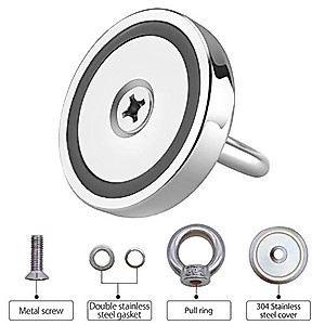 Fishing Magnets 2 Pack, 500lbs Pulling Force Super Strong Round Neodymium Rare Earth Magnet with Countersunk Hole Eyebolt for Magnetic Fishing, River, Salvage, Treasure Hunting, 2.36" Diameter