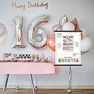Teling Sweet 16 Birthday Poster Decorations Rose Gold Wall Art Group Signature Hanging Poster 16th Guest Book Alternative Congrats Birthday Party Supplies for Women Girls with 3 Marker Pens