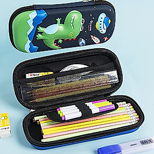 FITATHER Pencil Case, Large Capacity Pencil Pouch with 3D Stereo Cartoon Pattern, Multi-Functional EVA Cute Pencil Pen Bag Aesthetic School Supplies Office Organizer for Teens Boys Girls Adults(Blue)