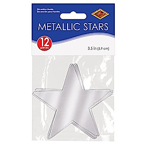 Beistle 57027-S Silver Metallic Star Cutouts, 3-1/2 Inch, 12 Pieces Per Package