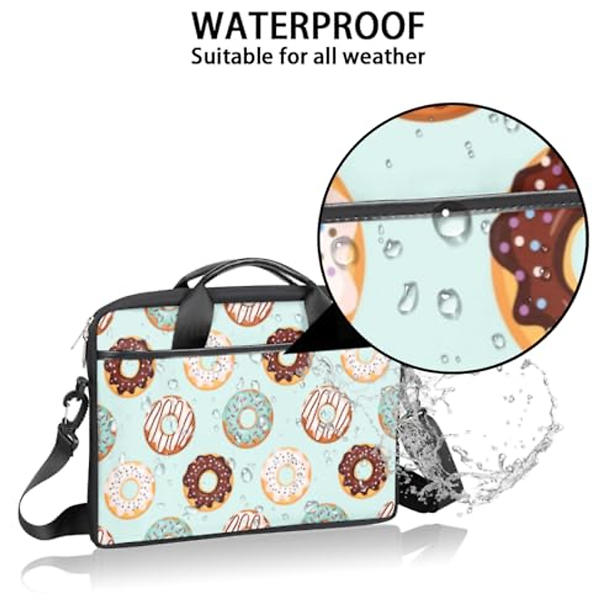 Doughnuts Laptop Computer Bag Waterproof Shoulder Messenger Bag 13-15 inch Durable Laptop Tote Bag with Shoulder Strap Handle Lightweight Crossbody Briefcase