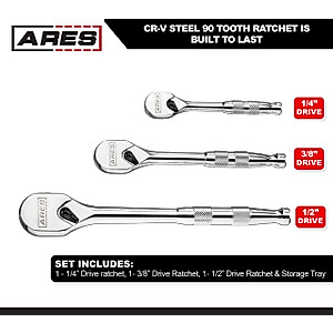 ARES 42083-90-Tooth Ratchet Set - Ergonomic Aluminum Handles & Reversible Sealed Head Design