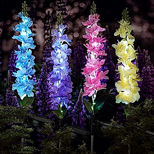 TERESA'S COLLECTIONS Solar Flower Garden Lights Violet Solar Stakes, Decorative Pathway Light Outdoor Waterproof for Flowerbed Yard Patio Wedding Decorations, 30 Inch Tall (4 Pack)