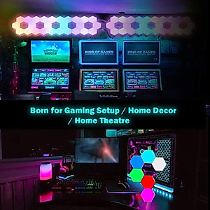 DIY LED Hexagon Wall Lamp Smart Light Panels RGB Cool Lights APP Control Sync Music for Office Game Room Bedroom Living Room (6 Pack)