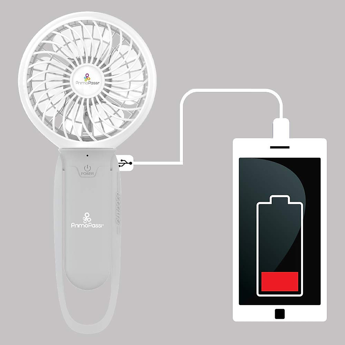 Primo Passi Handheld Fan USB Rechargeable Turbo Portable Stroller Fan, 3 in1 Multi Function Fan, Rechargeable, Led Light and Even Works as a Power Bank. Battery Operated Make up Fan (Pink)