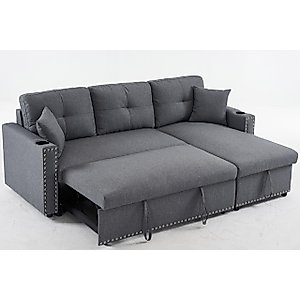 Payeel L Shape Sleeper Sectional Sofa with Storage Chaise Lounge, 83" Pull Out Convertible Sofa Bed with Cup Holder, 3 in 1 Sofa Sleeper Couch for Living Room, Apartment