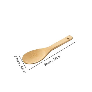 9 Inch Bamboo Rice Scoops Paddles, Wooden Non-stick Rice Spatula, Large Wood Serving Salad Spoons Scooper for Cooking, Stirring Soup, Sushi Kitchen Utensil Set (3 Pack)
