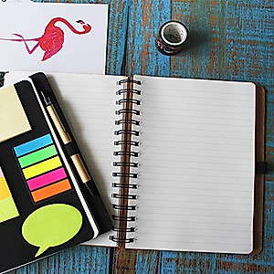 SAIBANG A5 Spiral Notebook Business Notepad with Pen in Holder and Sticky Notes Index Tabs Page Markers for School Office, 18 by 21 cm, 60 Sheets Totally, Kraft Cover (Khaki)