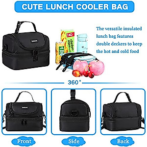 VASCHY Lunch Box Bag Men, Insulated Two Compartments Bento Cooler Bags for Adults/Women/Kids for School,Daycare,Kindergarten,Picnic Black