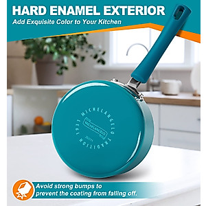 MICHELANGELO Sauce Pan Sets, 1 Qt and 2 Qt Saucepans with Lids, Enameled Sauce Pan with lid, Small Pot with Lid, Non-Stick Saucepan Set, Sauce Pot with Silicone Handle, Oven Safe, Red