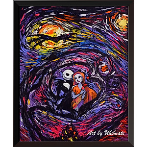 Uhomate 4 pcs Jack Sally Jack and Sally Nightmare Before Christmas Vincent Van Gogh Starry Night Posters Wall Art Wall Decor Bedroom Bathroom Artwork M038 (8X10)
