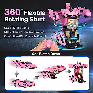 JOYOFUN Remote Control Car Hobby RC Transformer Cars Robot Toy High Speed Transforming 2.4Ghz 1:18 Scale 360° Rotating Drift for Girl Kid Teen Boy - Pink