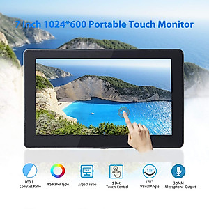 SunFounder 7 Inch Touchscreen for Raspberry Pi 5 Capacitive Screen IPS Monitor LCD Display Supports HDMI USB-C for Raspberry Pi 5 4B 3B+ 2 Model B Windows with Bracket
