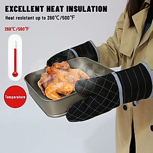 Irishom Oven Mitts - Long Kitchen Gloves Heat Resistant 260℃/500°F, Cooking Oven Mitts Grids Horizontal Stripes Pattern for Kitchen Cooking Baking BBQ