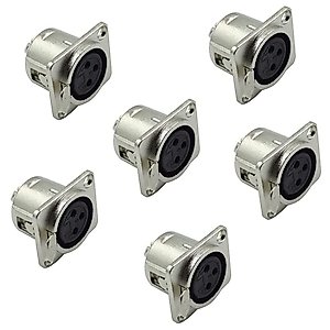 bnafes 6Pcs XLR 3-Pin Female Jack Socket Audio Speaker Panel Mount Connector Adapter for Microphone