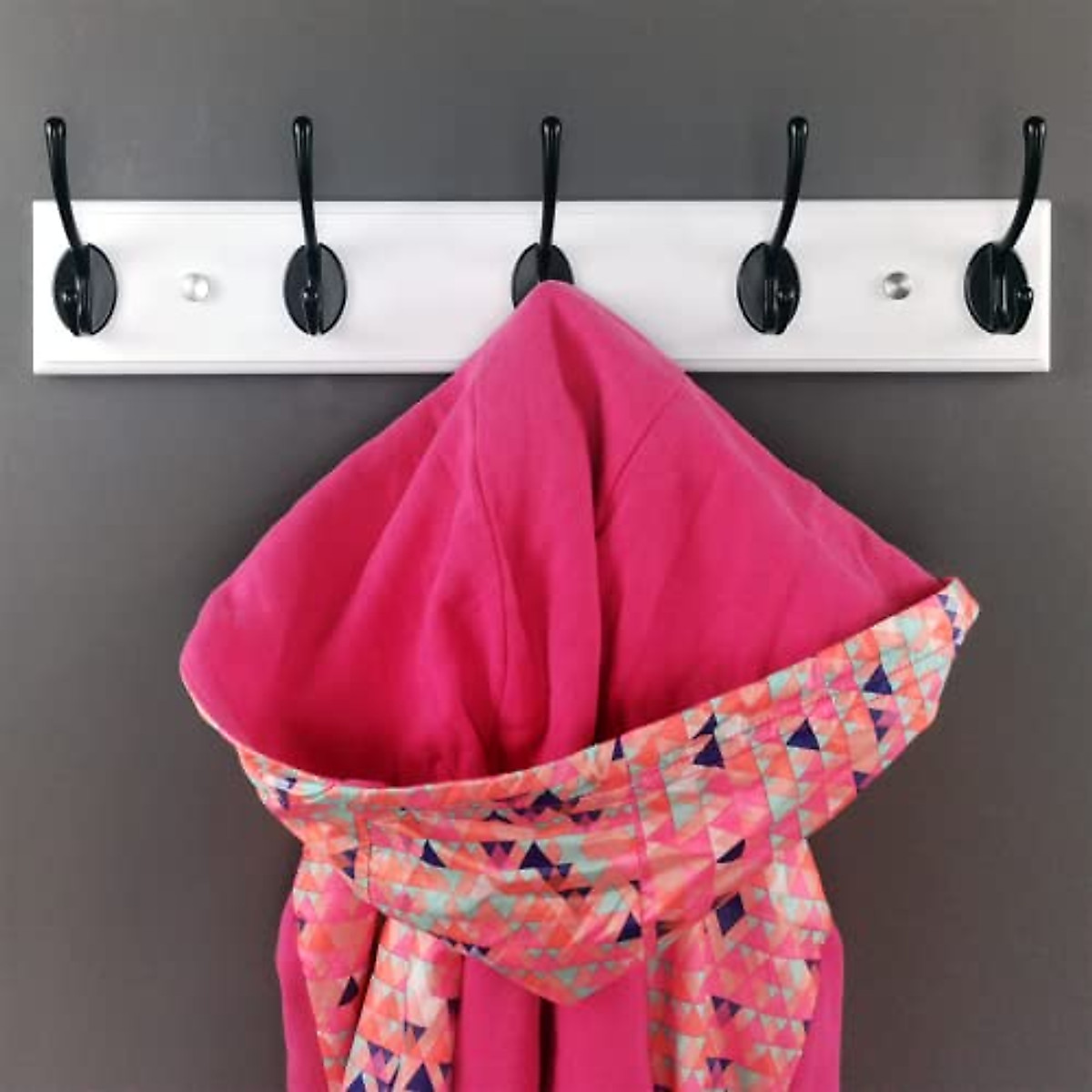 lomejii 5 Black Hooks Wood Coat Rack Wall Mount, 17.3’’, Heavy Duty Hooks for Hanging Clothes,Hat,Backpack etc, Great Modern Wall Decoration for Entryway Hallway Mudroom Farmhouse,White