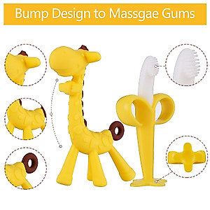 Baby Teething Toys for Newborn (4-Pack),Baby Chew Toys Teething Freezer Set Soothing Baby, Toddler Silicone Banana Toothbrushes Fruit Giraffe Teethers Soothe Babies with Storage Case Set