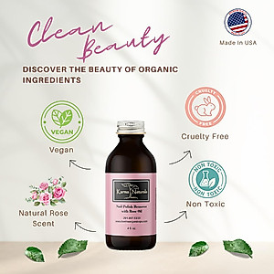 Karma Organic Nail Polish Remover with Rose Oil - Non Toxic, Vegan, Cruelty Free, Acetone free – Nails Strengthener for Fingernails – 4 fl. Oz