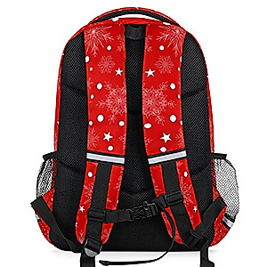 Christmas Snowflake White Dot Backpack with Reflective Strip, Red Lightweight Backpack Travel Bag Casual Daypack Laptop Bag