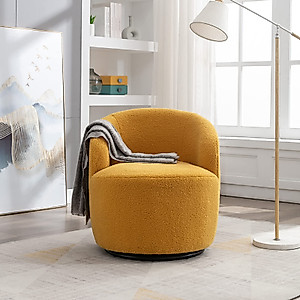 KIVENJAJA Swivel Barrel Chair, Teddy Sherpa Upholstered Modern Round Accent Arm Chairs, Boucle 360 Degree Swivel Small Single Sofa Armchair for Nursery Living Room Bedroom (Teddy, Yellow)