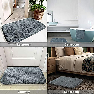 HALLYONA 20''X32'' Bathroom Rugs Set, 2pcs Washable Non-Slip Striped Pattern Bath Rugs for Bathroom, Indoor Soft Plush Shaggy Bathroom Runner Set(Lava Gray)
