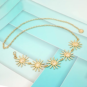 DTWAWA Gold Chain Belts for Women Sun Waist Chain Metal Punk Vintage Adjustable Link Body Chain Jewelry for Jeans Dresses(51.2in)