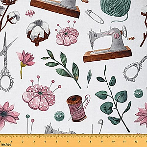 Erosebridal Rustic Fabric by The Yard,Cartoon Cotton Print Upholstery Fabric,Watercolor Leaves Plant Decorative Fabric,Graffiti Botanical Indoor Outdoor Fabric,Upholstery and Home Accents,2 Yards
