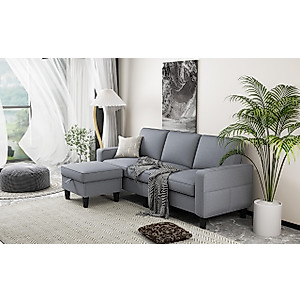 ZeeFu Convertible Sectional Sofa Couch: 78'' Light Gray 3 Seat L-Shaped Sofa Couches with Storage Ottoman - Modern Linen Fabric Upholstered Furniture Sofa for Living Room Office Small Space Apartment