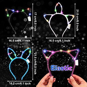 Janinka 60 Pcs LED Cat Ears Headband Bulk Cute Light up Headband Cat Ear Bunny Ear Unicorn Headband Light up Hair Accessories Luminous LED Headdress Hairbands for Women Girls Party Supplies