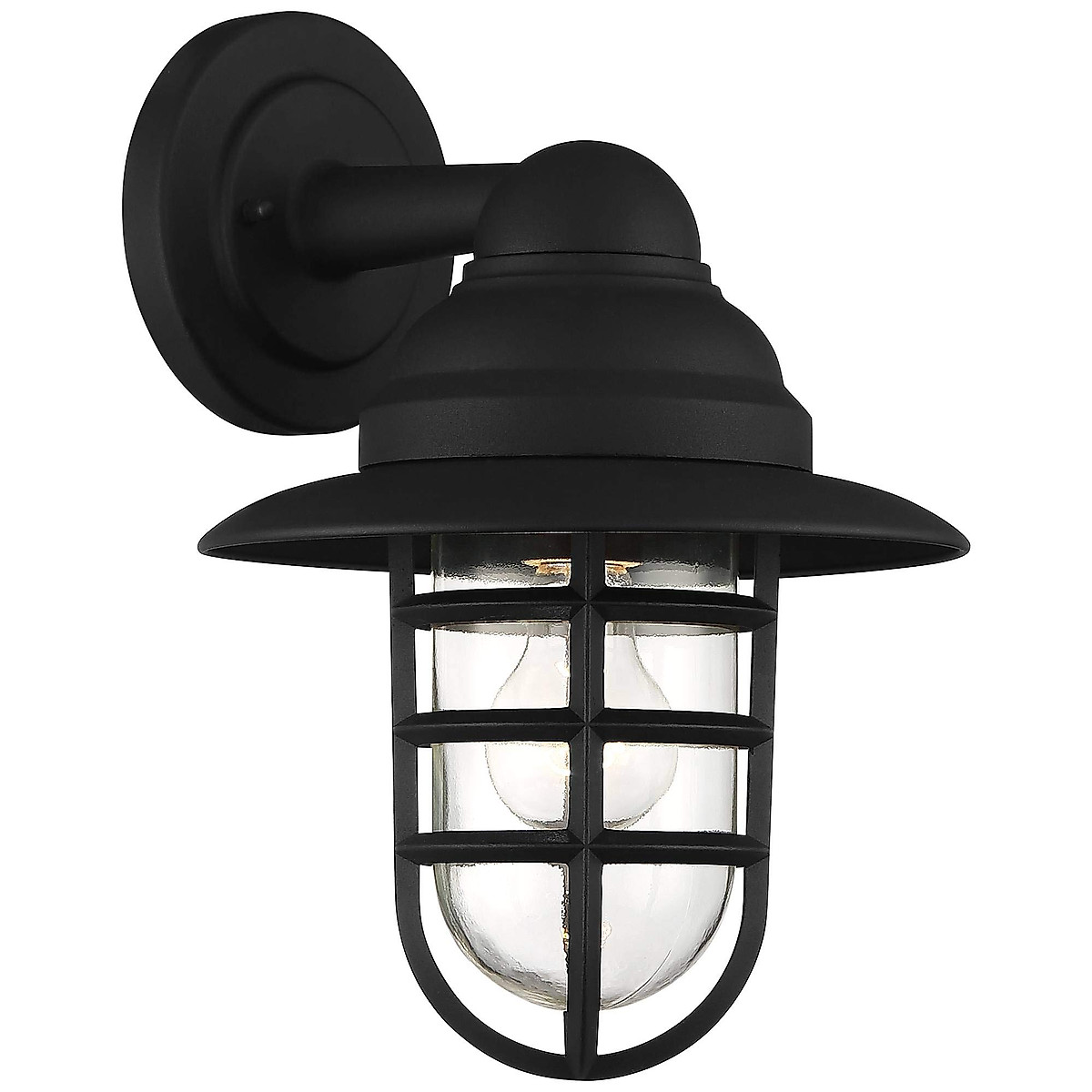 John Timberland Marlowe Rustic Industrial Farmhouse Outdoor Wall Light Fixture Black Hooded Cage 13" Clear Glass for Exterior Barn Deck House Porch Yard Patio Outside Garage Front Door Garden