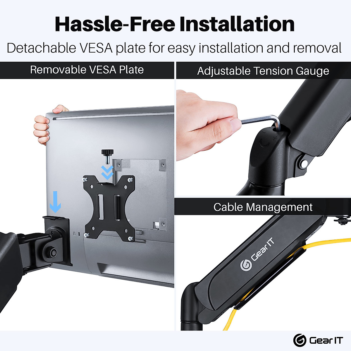 GEARit Single Monitor Mount (Up to 32 Inch, 19.8 lbs) Desk Stand Mount for LCD LED Monitor, Fully Adjustable Articulating Gas Spring Arm with Quick Release (Tilt, Swivel, Rotate) Vesa 75 100