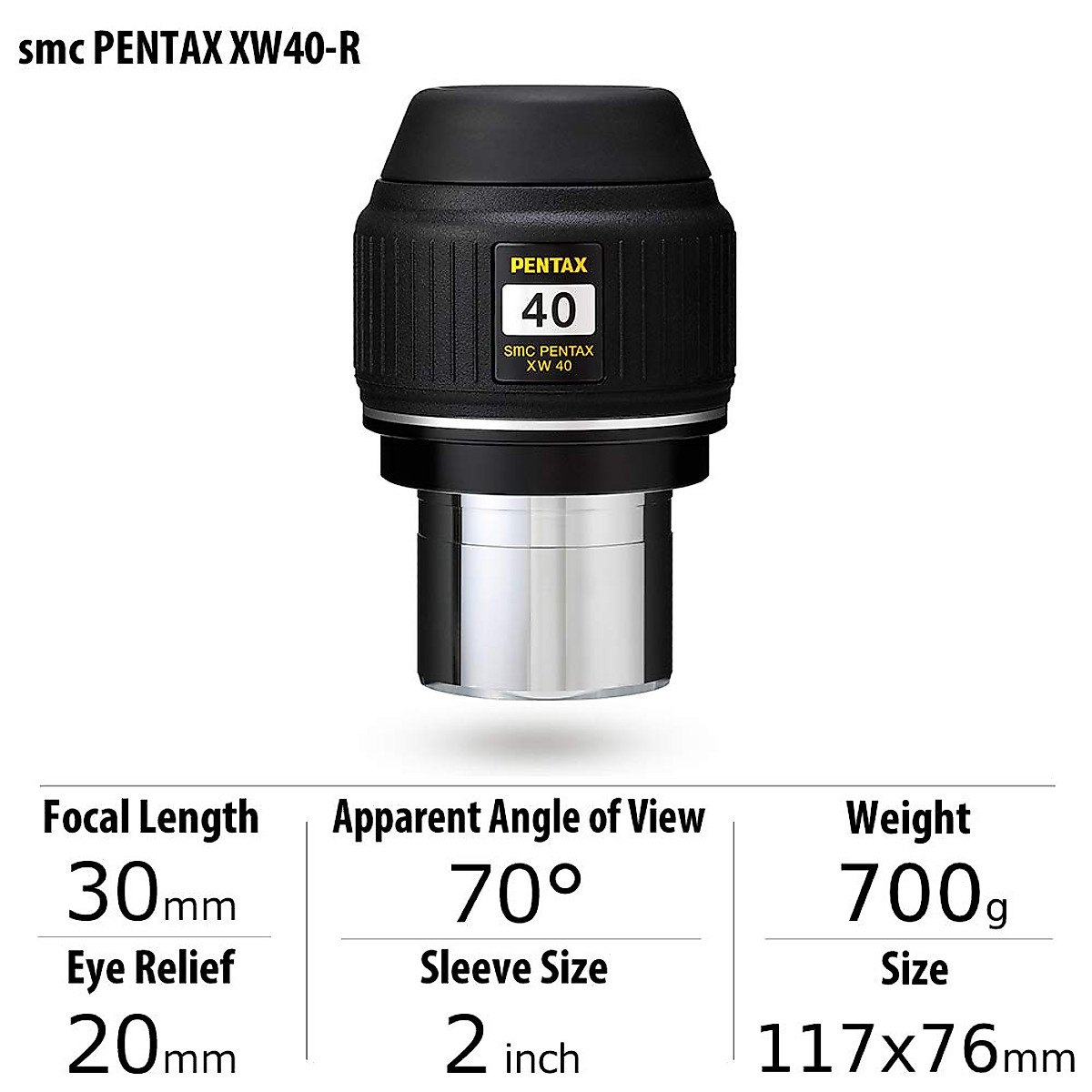PENTAX smc PENTAX XW40-R, 2-Inch Eyepiece for Telescopes High-Performance Eyepiece with an Extra-Wide 70°Apparent Angle of View, 20mm Eye Relief Original Multi-Layer Coating All-Weather Made in Japan