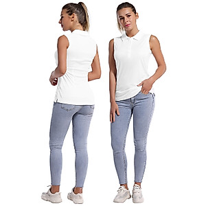 BUBBLELIME Women's UPF 50+ Golf Tennis Sleeveless Polo Shirts Polo Neck_WHITE(1) XS_BWST019