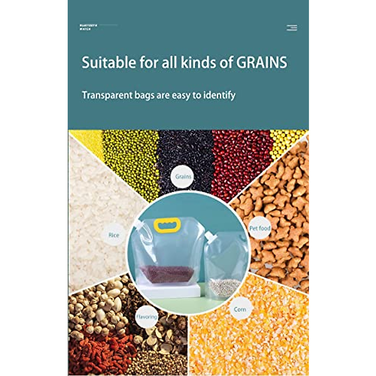 Cereal Containers Storage, 6pcs Airtight Food Storage Containers With Lids and Funnel Large Reusable Clear Food Storage Bags Stand Up Grain Moisture-Proof Sealed Bag for Rice Flour Kitchen Grain