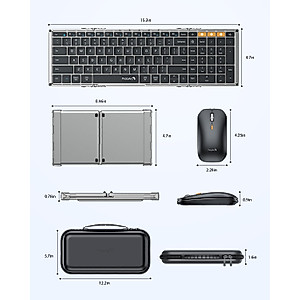 ProtoArc Foldable Keyboard and Mouse, XKM01 True Full-Size Folding Keyboard Mouse Combo for Business and Travel, 2.4G+Dual Bluetooth Portable Mouse Keyboard for Laptop iPads Tablets - Black Gray