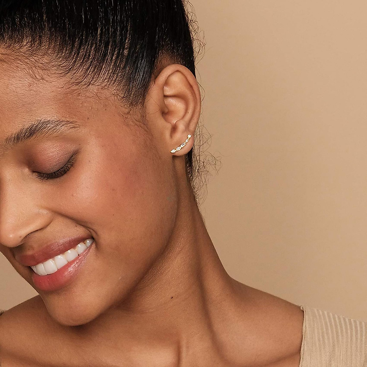 PAVOI 14K Gold Plated Sterling Silver Post Cubic Zirconia Ear Crawler Earrings - Climber Earrings for Women (Collage, 14K Yellow Plated)