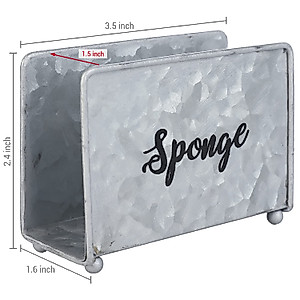 MyGift Rustic Galvanized Silver Metal Dish Sponge Holder for Kitchen Sink with SPONGE Cursive Writing
