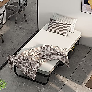 75" x 35" Folding Bed with Mattress, Twin Size Portable Foldable Rollaway Guest Bed for Adults, Cots Fold Up Bed with Fabric Storage Bag & 5 Inch Memory Foam Metal Frame Wheels