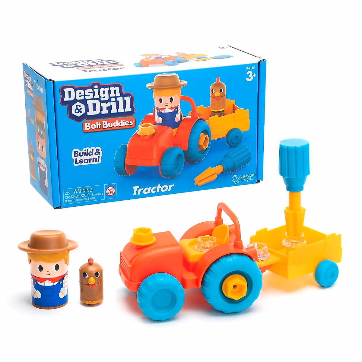 Educational Insights Design & Drill Bolt Buddies Tractor Take Apart Toy with Screwdriver Tool, Preschool STEM Toy, Gift For Boys & Girls, Ages 3+