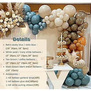 Blue Brown Tan Balloon Garland Kit Dusty Blue White Sand Dark Brown Coffee Beige Latex balloons Boho Balloon Arch for Neutral Teddy Bear Baby Shower Birthday Western Party Decoration