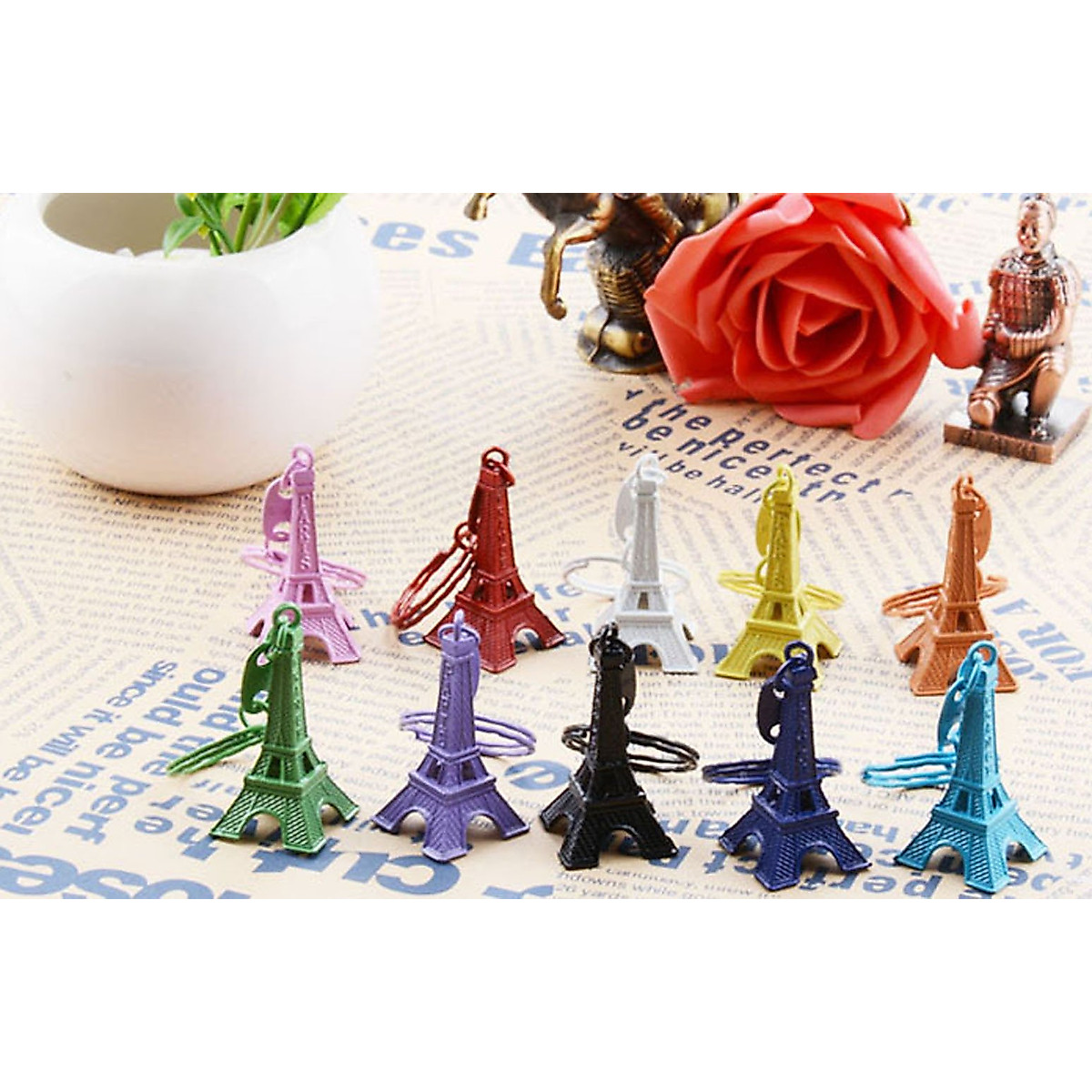 yueton Pack of 10 Retro Mini Colorful Retro Eiffel Tower Model Key Holder Metal Split Key Ring Keyring