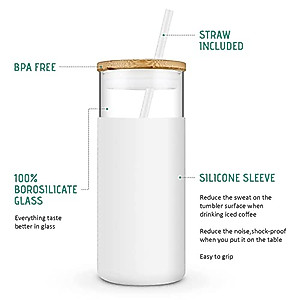 tronco 20 oz Glass Tumbler Glass Water Bottle Straw Silicone Protective Sleeve Bamboo Lid - BPA Free -Amber