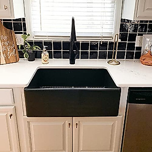 Sinkology SK499-30FC-MB-AMZ Austen Farmhouse 30 in. Single Bowl Summer Night Matte Black Care IQ Kit Fireclay Kitchen Sink