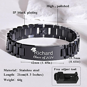 MEALGUET Personalized Graduation Gifts for him : Personalized Graduation Bracelet, College Graduate High Class Of 2024 Gift, Stainless Steel Handsome Link Bracelets Engraved Jewelry, H