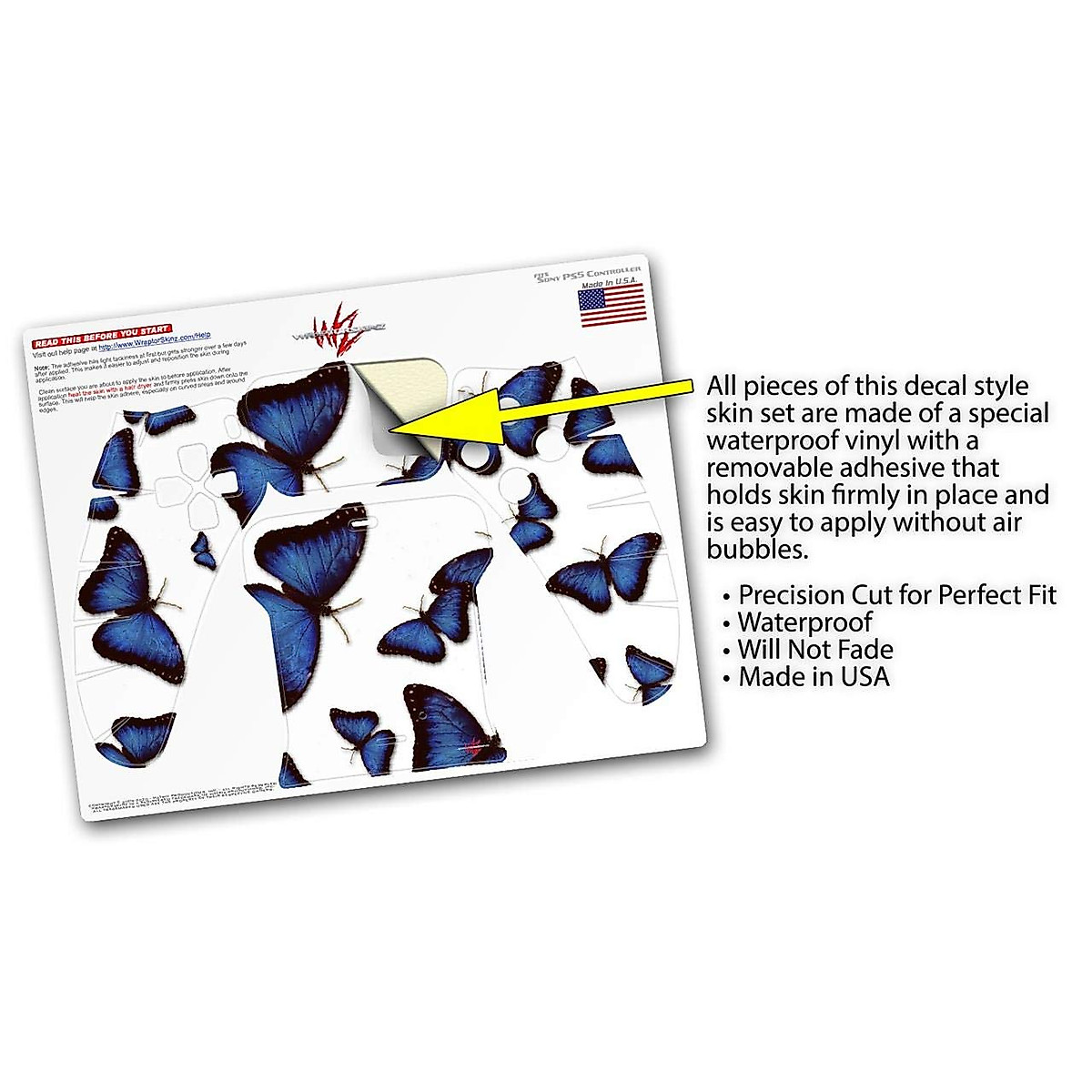 WraptorSkinz Skin Wrap compatible with Sony PS5 DualSense Controller Butterflies Blue (CONTROLLER NOT INCLUDED)
